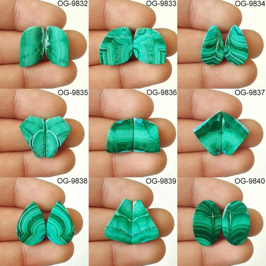 Natural Malachite Malachite Pair - Malachite Cabochons - Flat Back ...