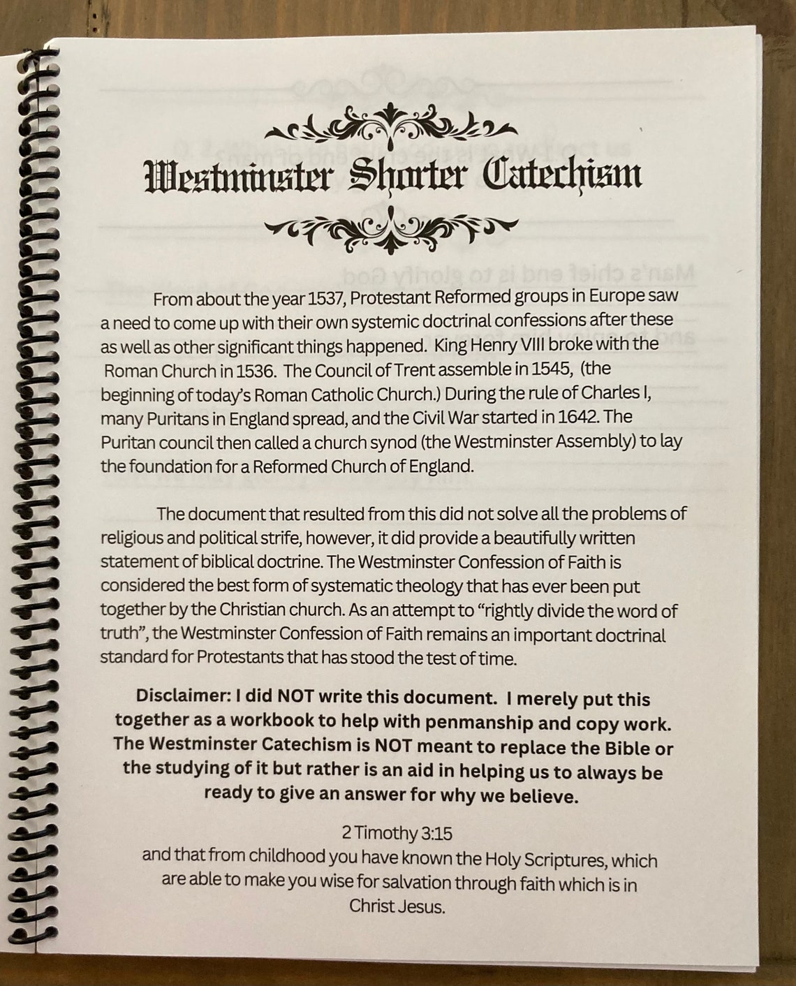 Westminster Shorter Catechism Copywork Homeschool Workbook - Etsy