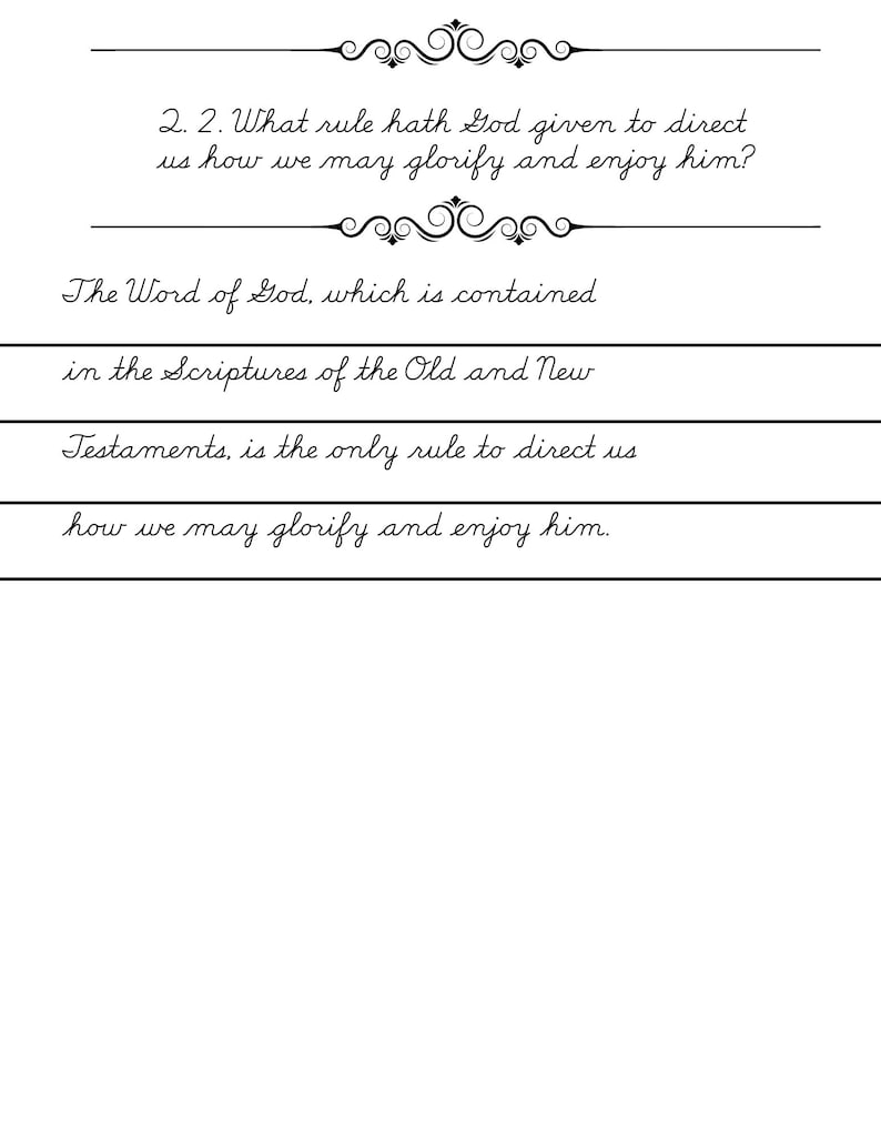 Westminster Shorter Catechism Copywork CURSIVE Homeschool - Etsy