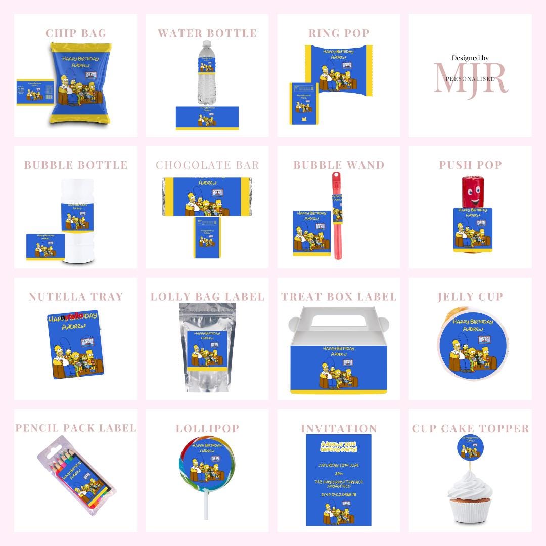 The Simpsons Personalised Party Favours and Stationary Labels Canva ...