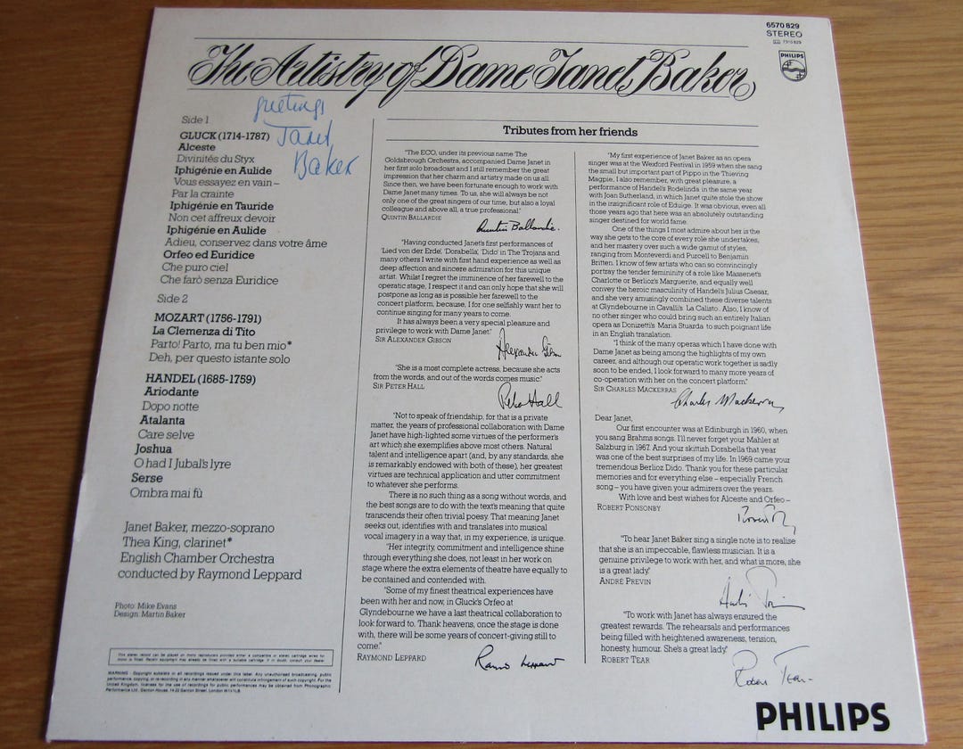 Dame Janet Baker Opera Singer SIGNED Vinyl Album LP + Certificate of ...