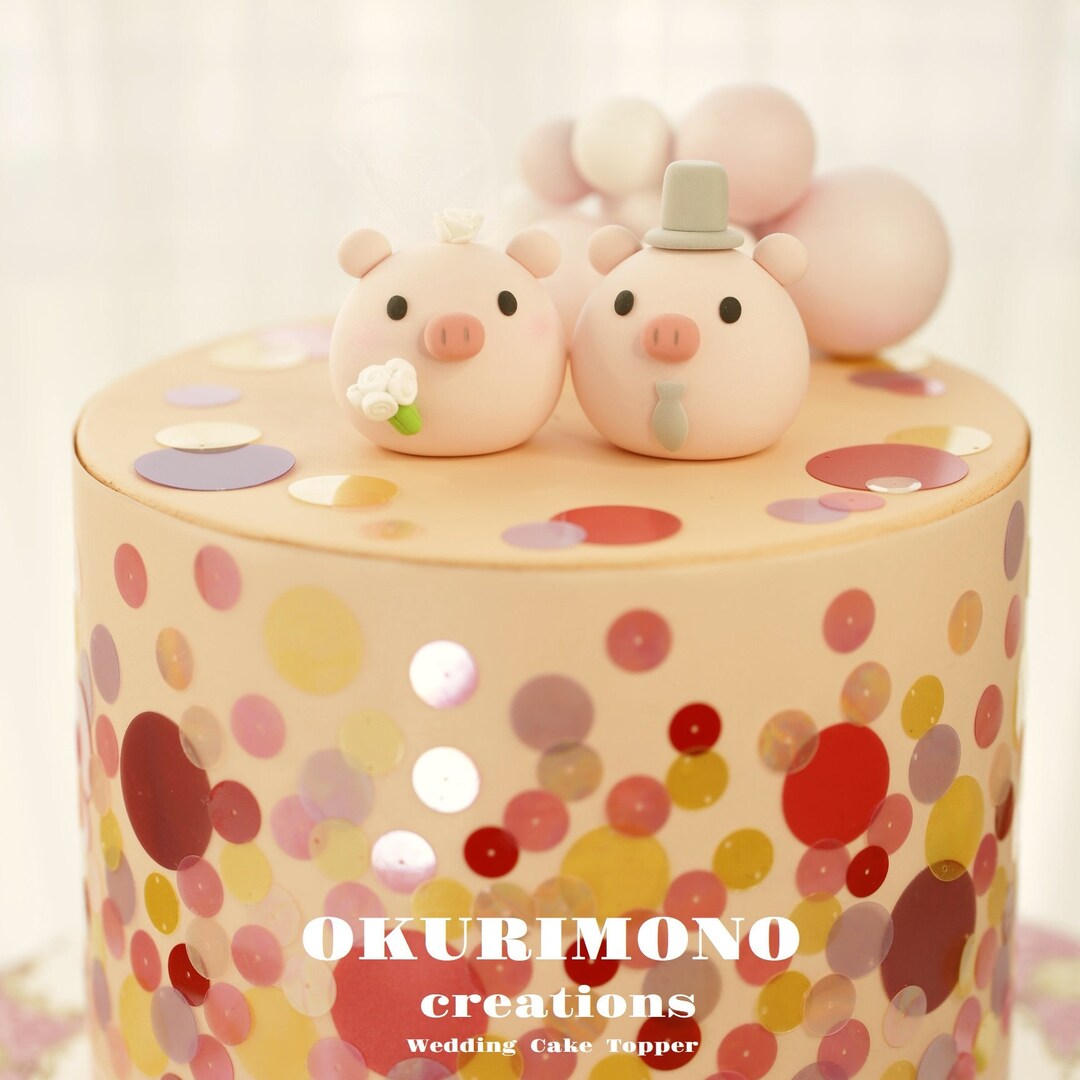 Pig Wedding Cake Topper,piggy Cake Topper,handmade Couple Cake Topper ...