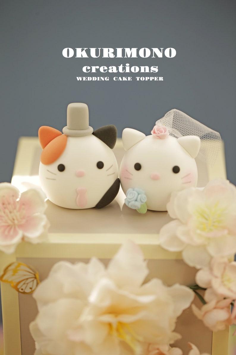 Kitty Wedding Cake Topper Calico Cat Cake Toppercouple Cake Etsy Uk