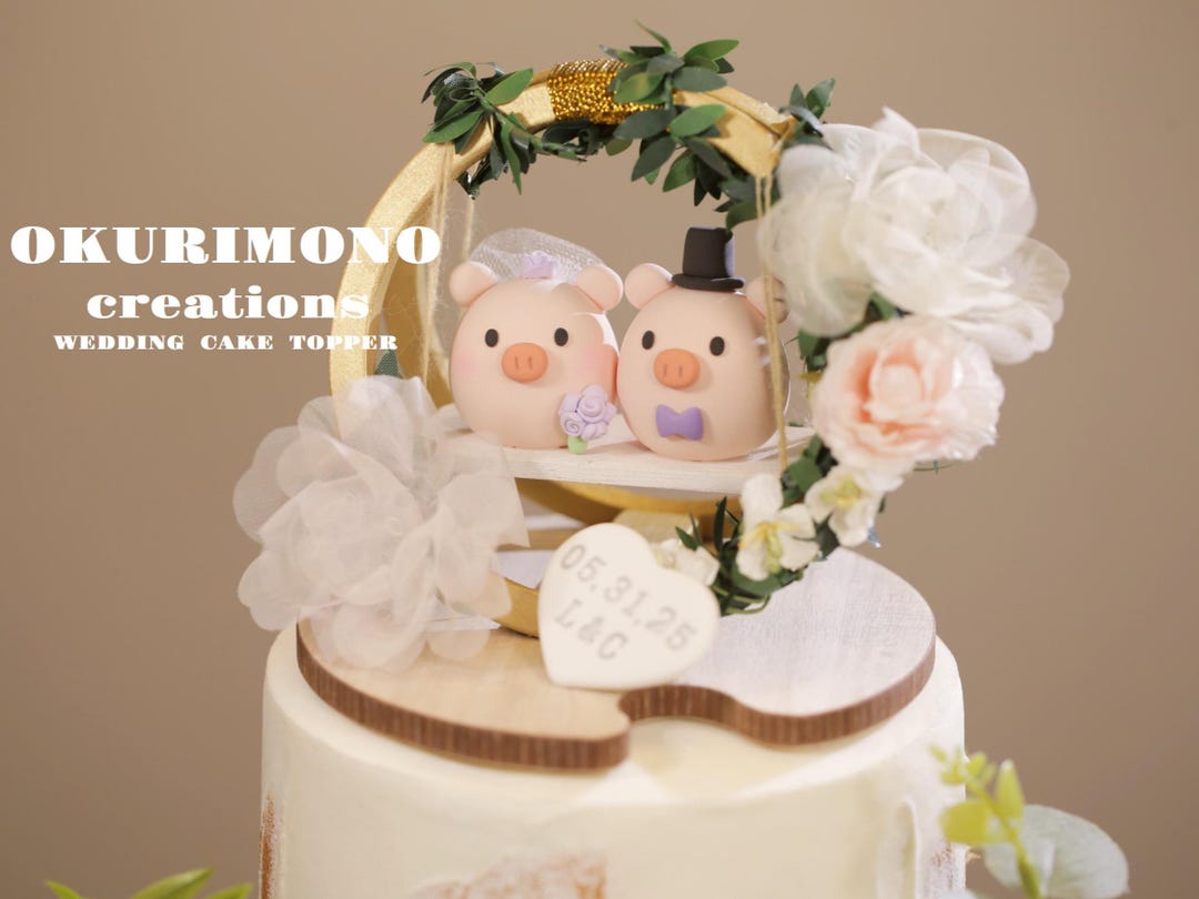 Pig Wedding Cake Topper,piggy Cake Topper,handmade Couple Cake Topper ...
