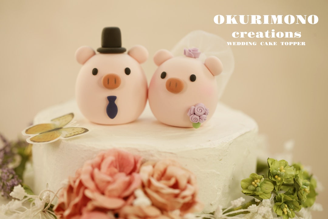 Pig Wedding Cake Topper,piggy Cake Topper,handmade Couple Cake Topper ...