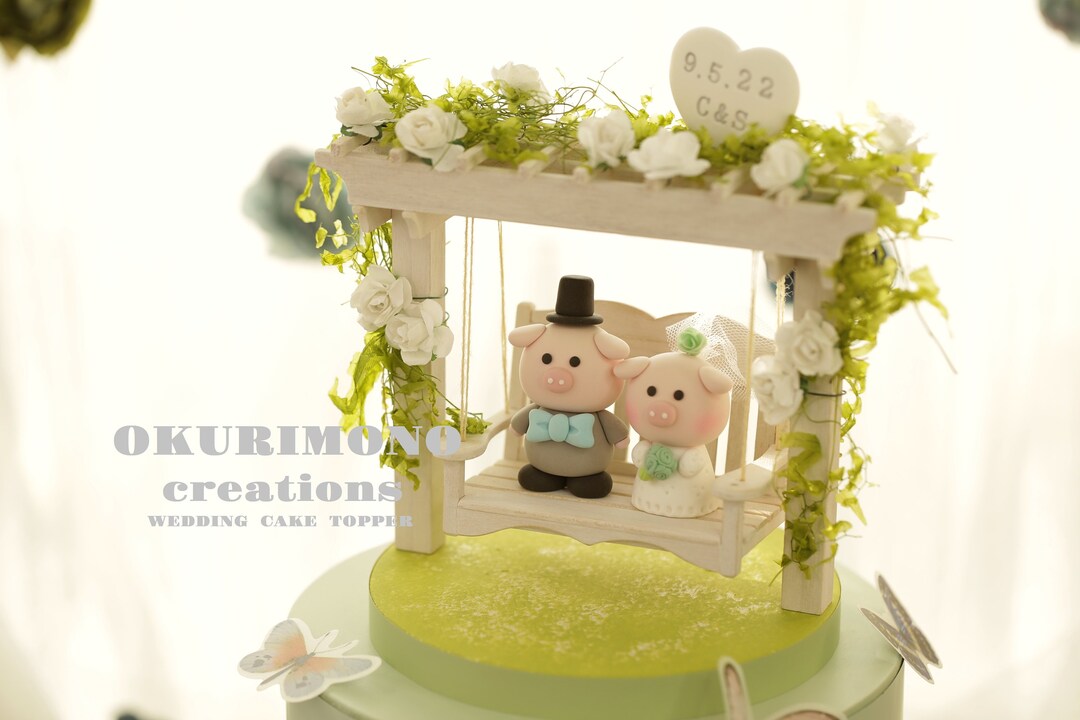 Pig Wedding Cake Topper,piggy Cake Topper,handmade Couple Cake Topper ...