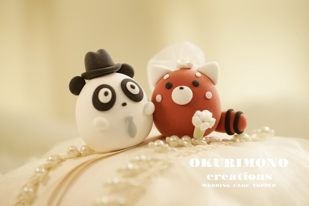 Red Panda and Panda Wedding Cake Topper,handmade Red Panda Couple Cake ...