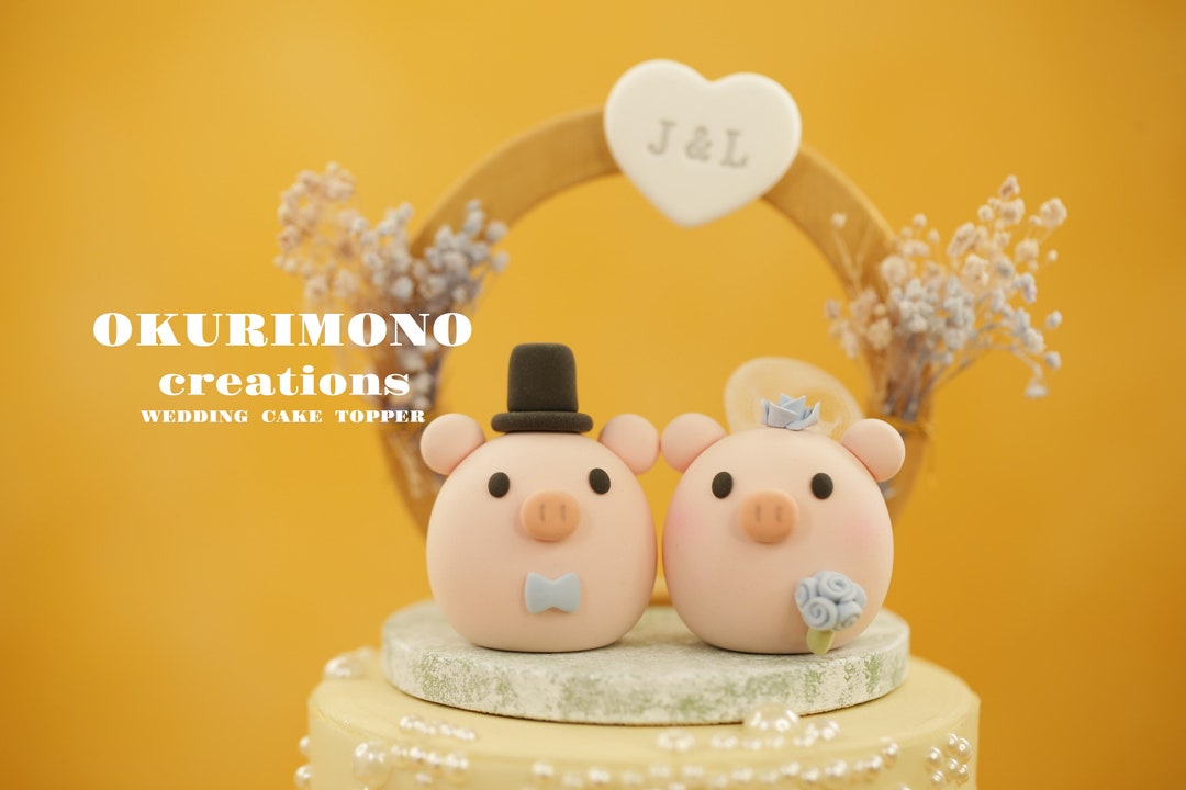 Pig Wedding Cake Topper,piggy Cake Topper,handmade Couple Cake Topper ...
