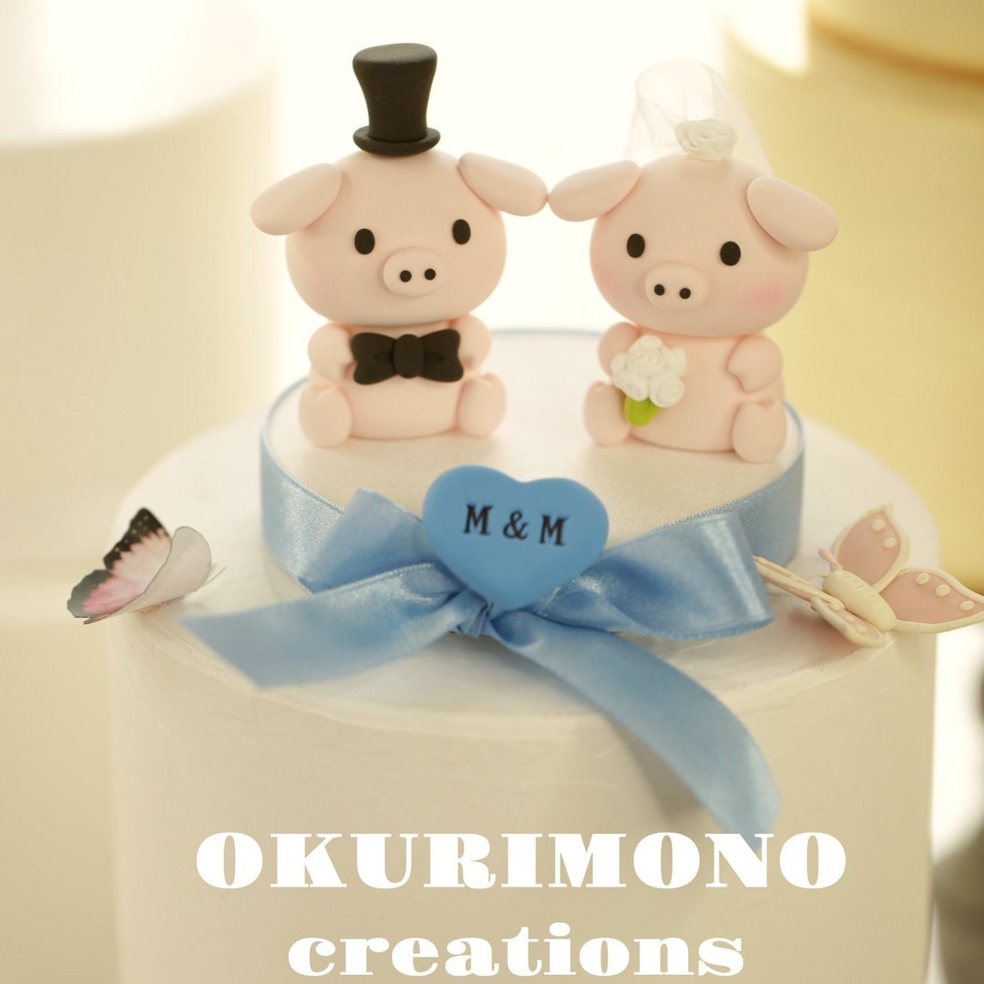 Pig Wedding Cake Topper,piggy Cake Topper,handmade Couple Cake Topper ...