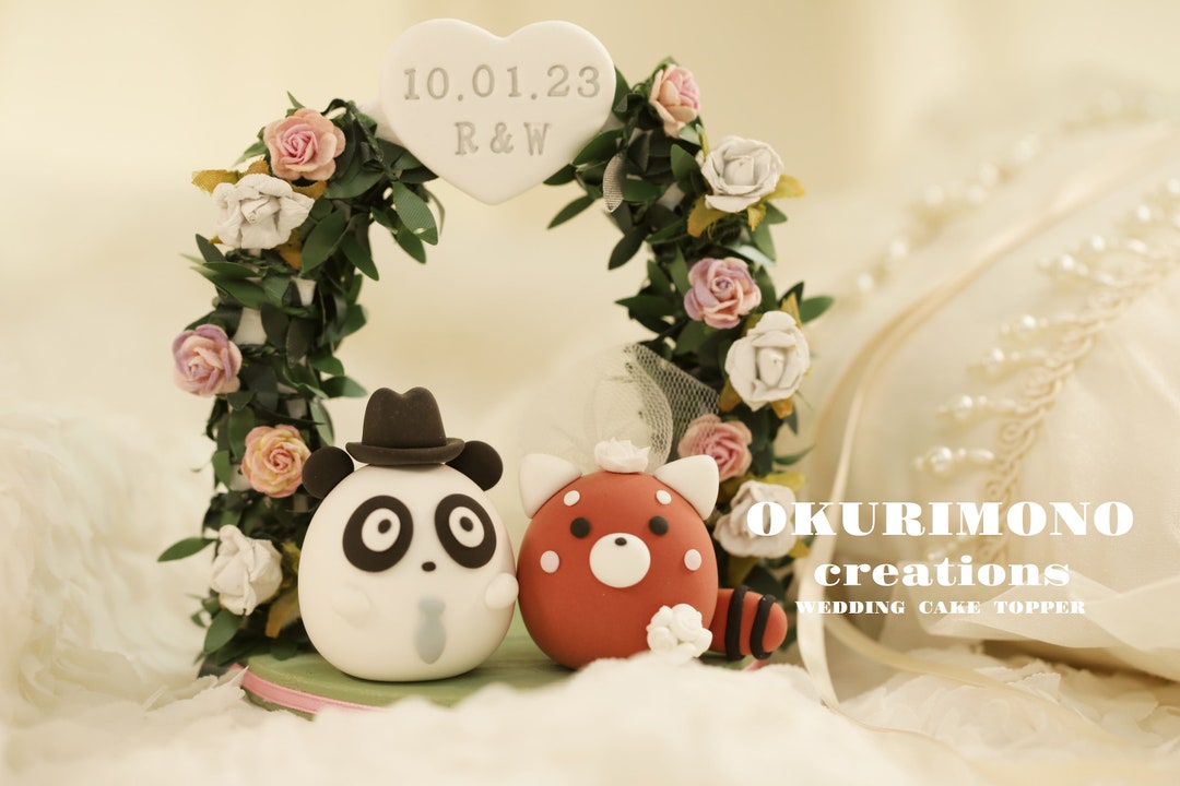 Red Panda and Panda Wedding Cake Topper,handmade Red Panda Couple Cake ...