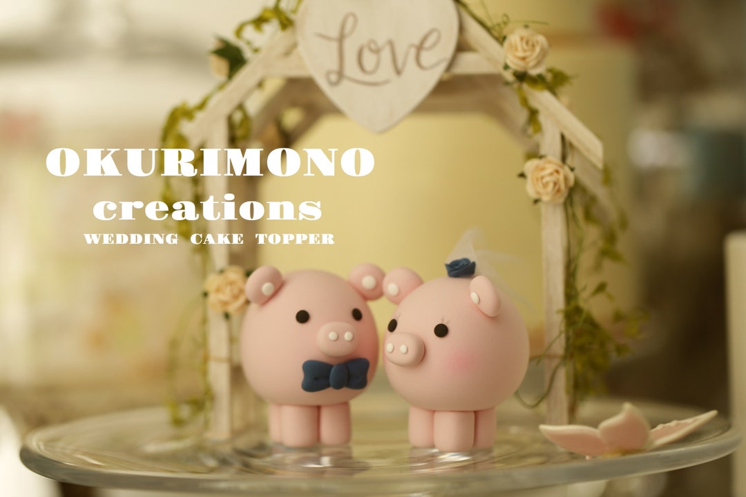 Pig Wedding Cake Topper,piggy Cake Topper,handmade Couple Cake Topper ...