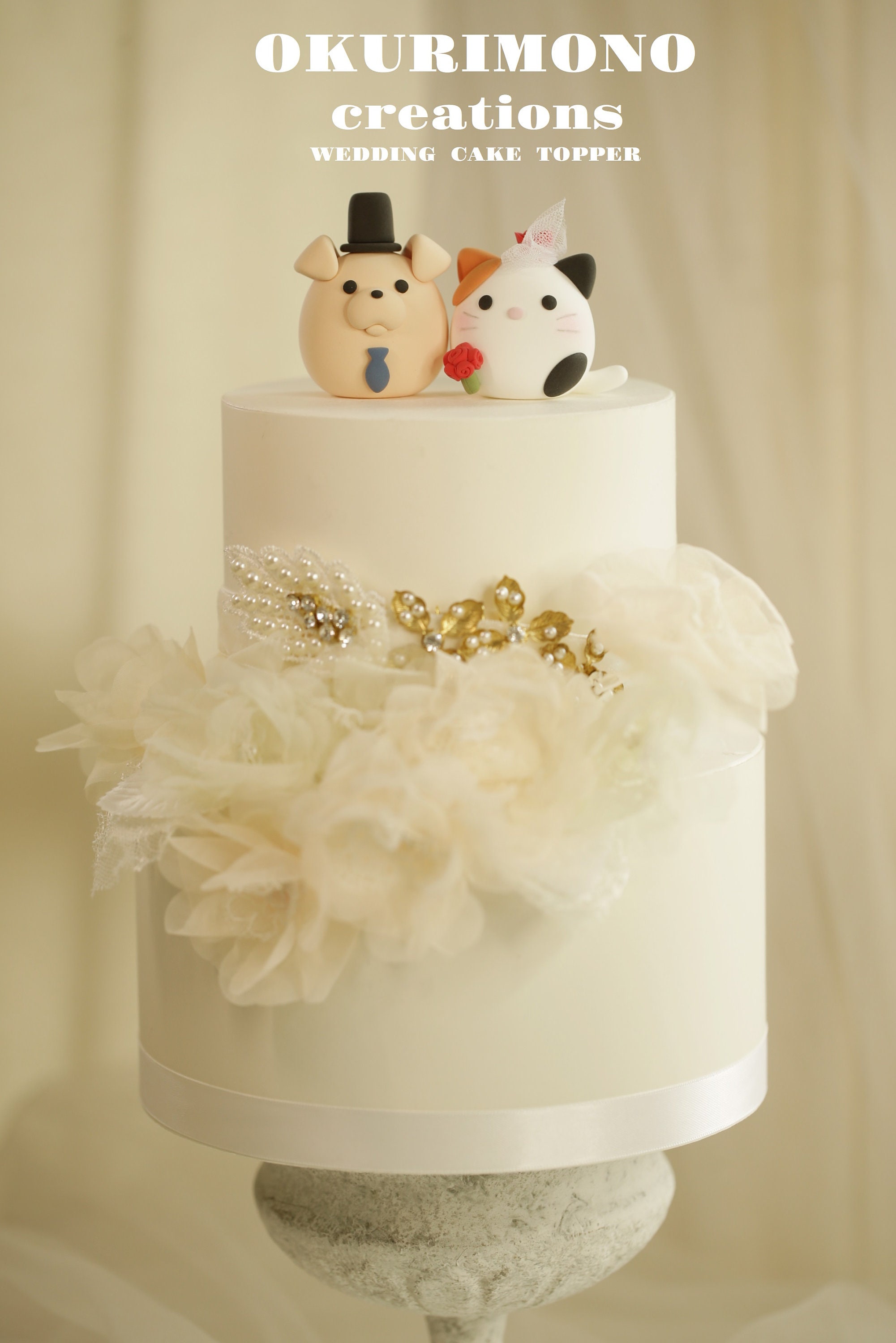Kitty and Bulldog Wedding Cake Topper,calico Cat Cake Topper,bride and ...