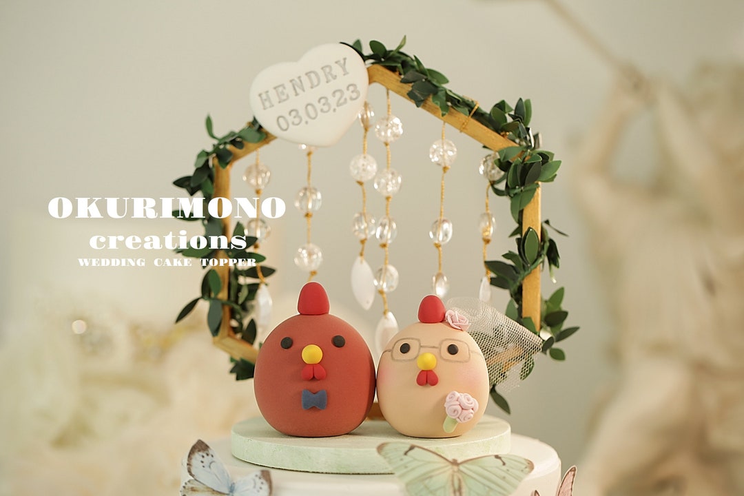 Rooster and Chicken Wedding Cake Topper,rooster Cake Topper,chiness Zodiac Cake Topper,bride and ...