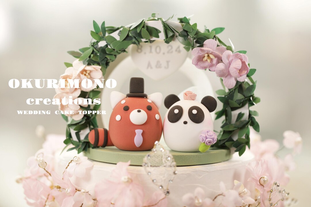 Red Panda and Panda Wedding Cake Topper,handmade Red Panda Couple Cake ...