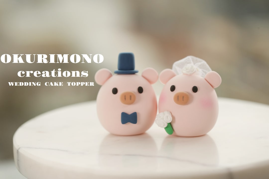 Pig Wedding Cake Topper,piggy Cake Topper,handmade Couple Cake Topper ...