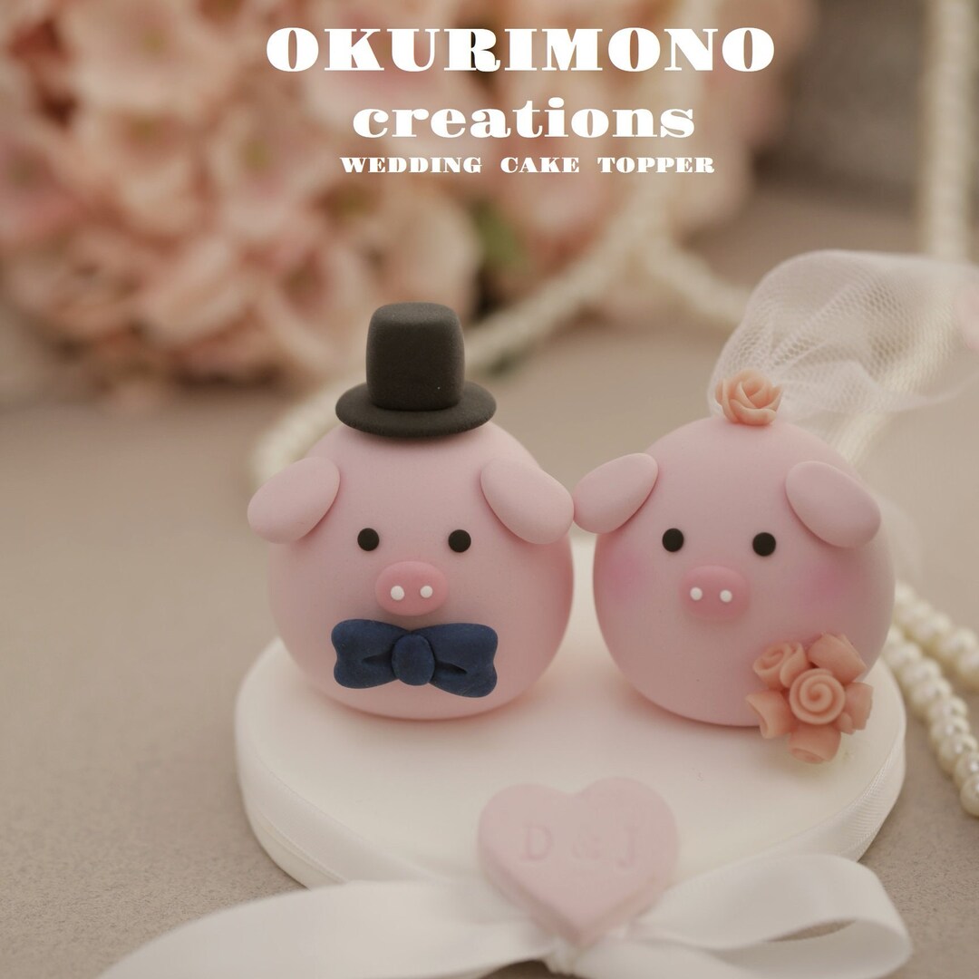 Pig Wedding Cake Topper,piggy Cake Topper,handmade Couple Cake Topper ...