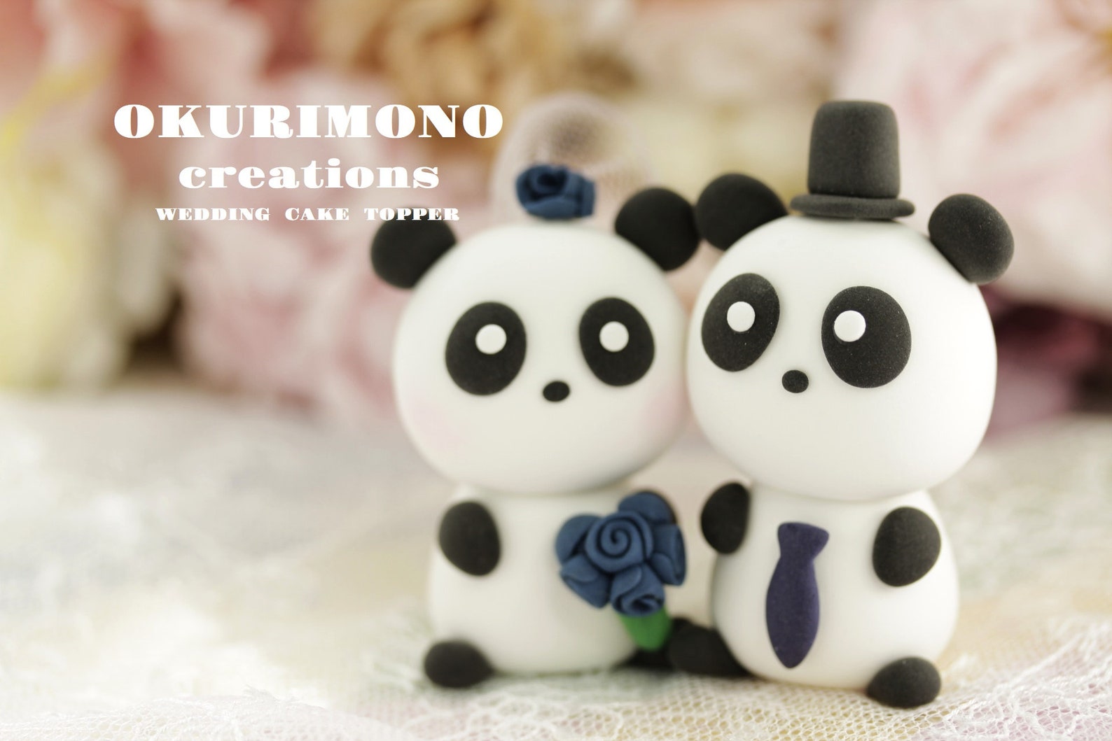 Cute Panda Wedding Cake Topper,handmade Couple Cake Topper,custom ...