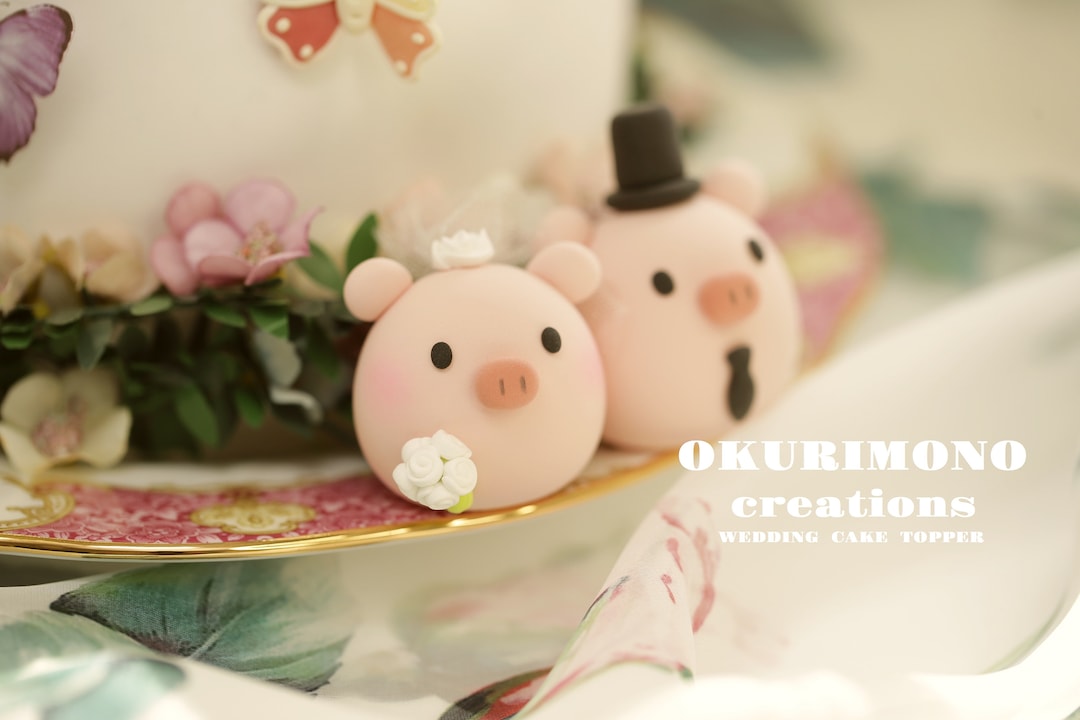 Pig Wedding Cake Topper,piggy Cake Topper,handmade Couple Cake Topper ...