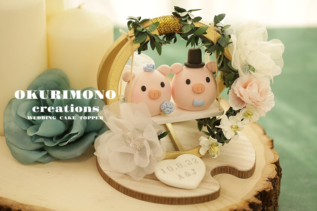Pig Wedding Cake Topper,piggy Cake Topper,handmade Couple Cake Topper ...