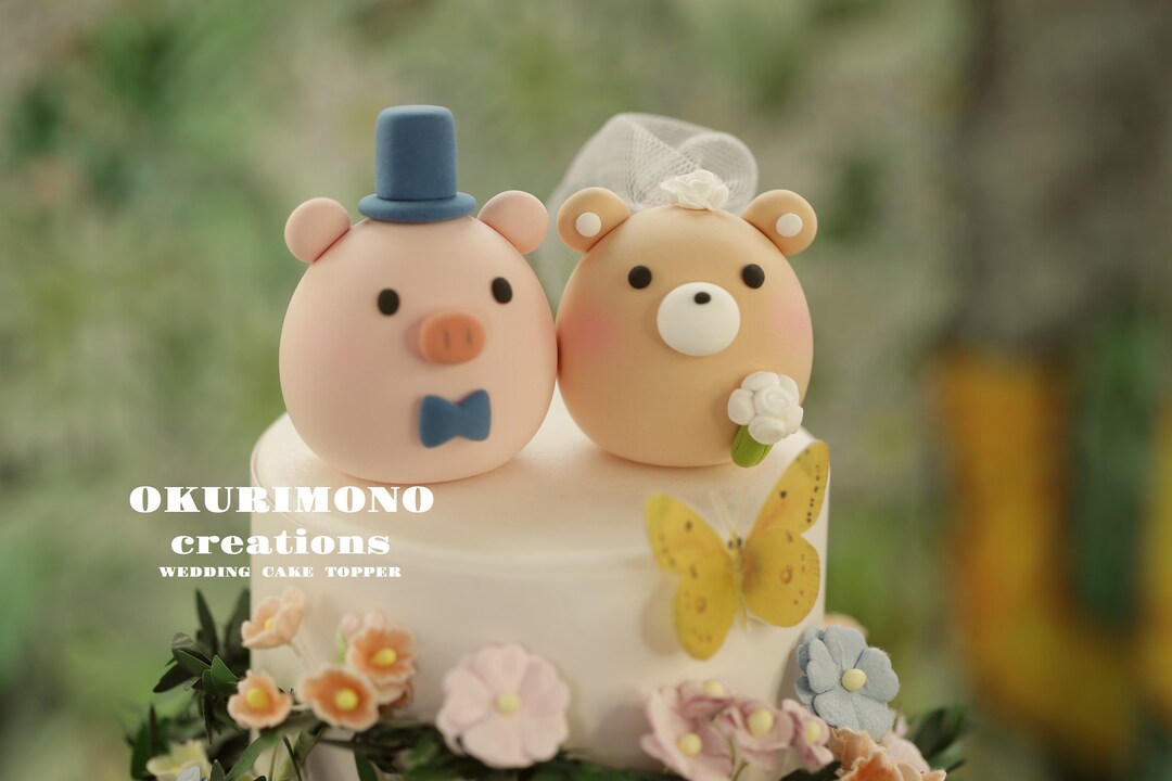 Topper de pastel de bodas de oso y cerdo, topper de oso y lechón ...