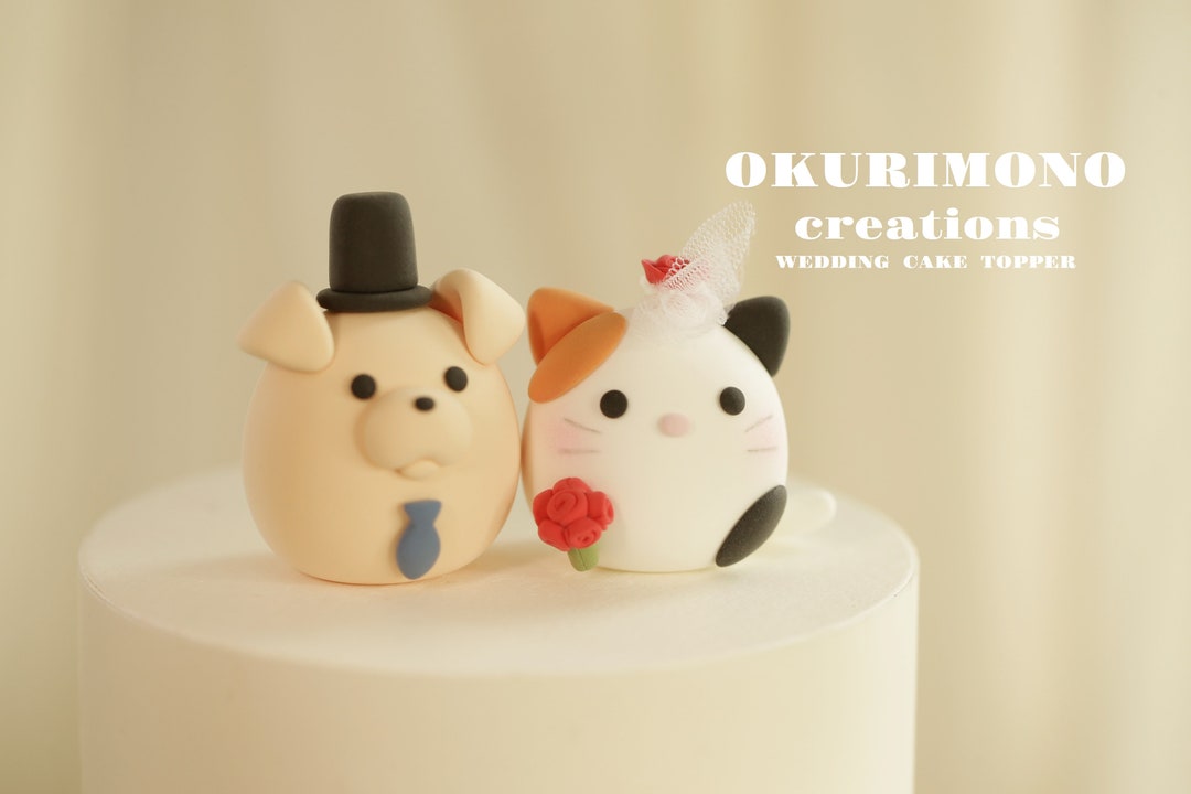 Kitty and Bulldog Wedding Cake Topper,calico Cat Cake Topper,bride and ...
