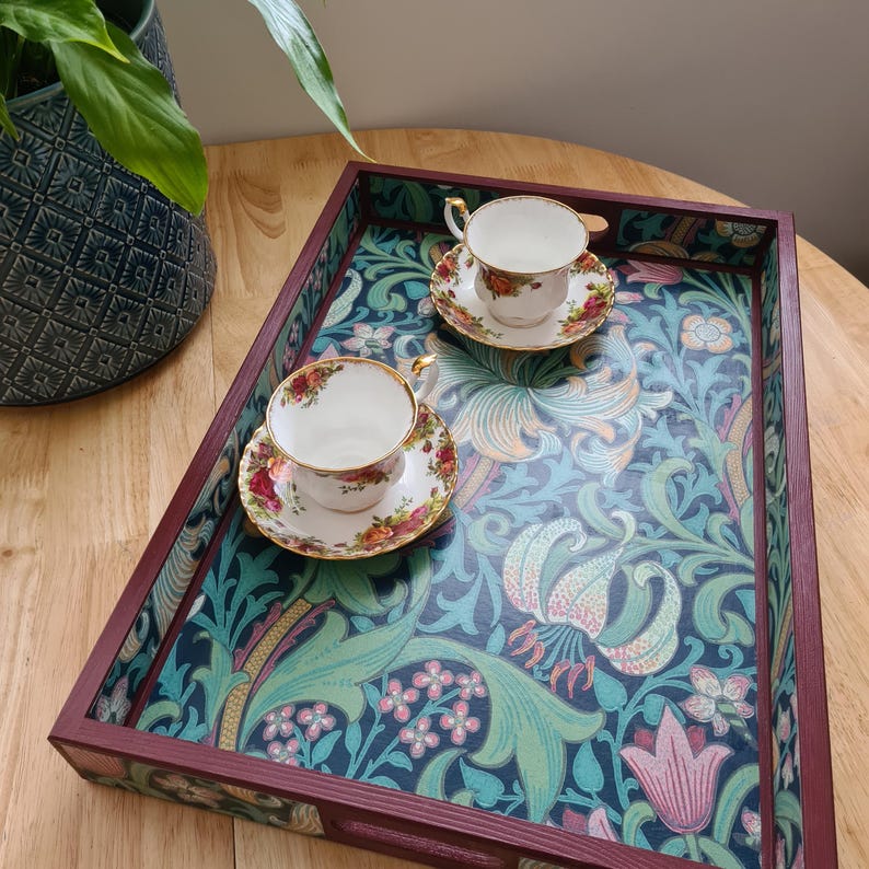 Golden Lily Galactic Ink Serving Tray With Red Paint, William Morris ...