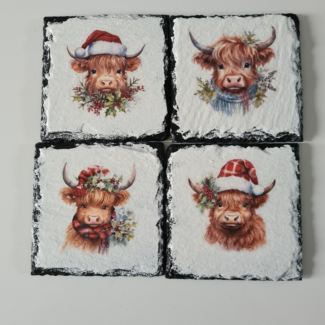 Highland Cow Slate Coasters: Decoupage Drinks Mats, Set of 4 - Etsy