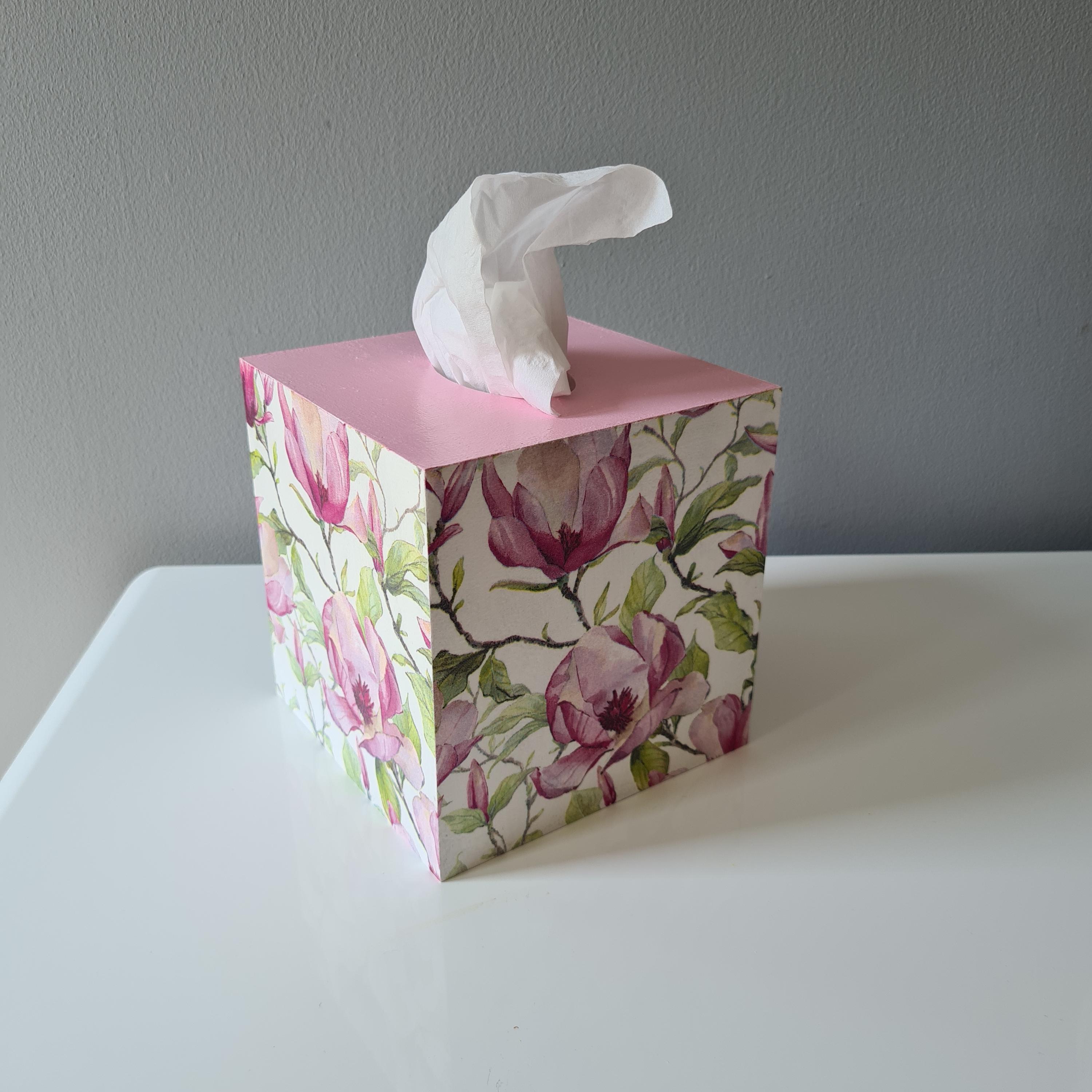 Handcrafted Magnolia Waste Bin & Tissue Box Cover Set: Pink Bedroom ...