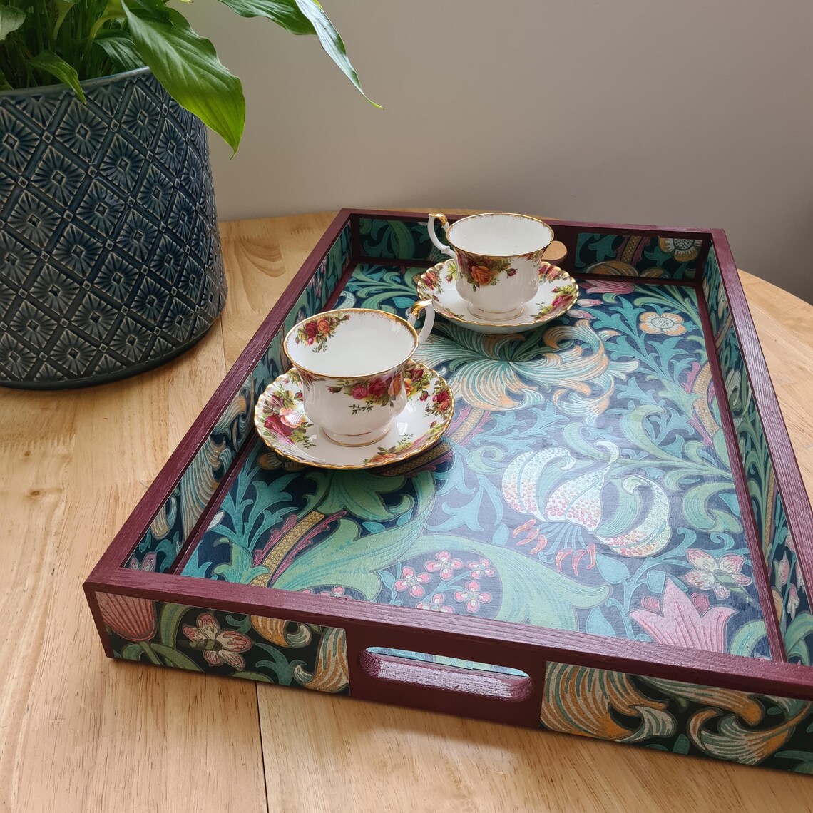 Golden Lily Galactic Ink Serving Tray With Red Paint, William Morris ...