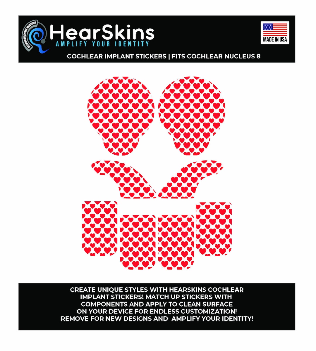 Hearts Cochlear Nucleus 7 or 8 Skins Stickers Cochlear Implant Decals ...