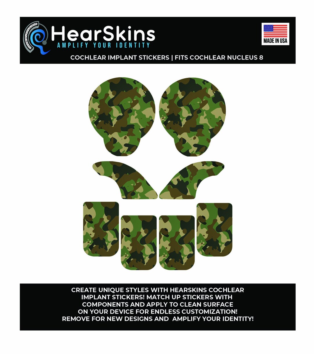 Camouflage Cochlear Nucleus 7 or 8 Skins Stickers Decals Removable ...