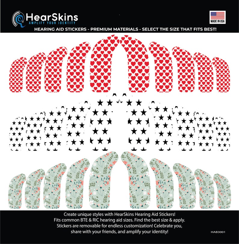 Hearskins Hearing Aid Stickers 3 Designs per Sheet - Children and Adult ...
