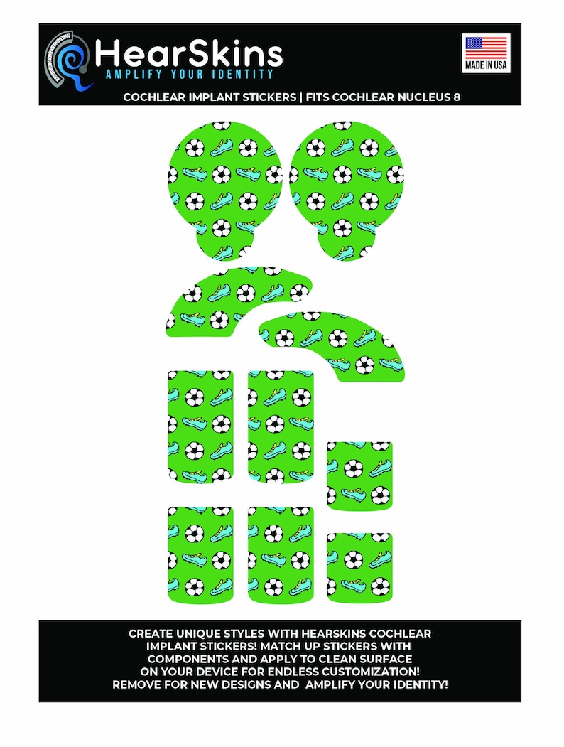 Soccer Cochlear Implant Stickers, Nucleus 7 & 8 Skins, Fun Decals - Etsy
