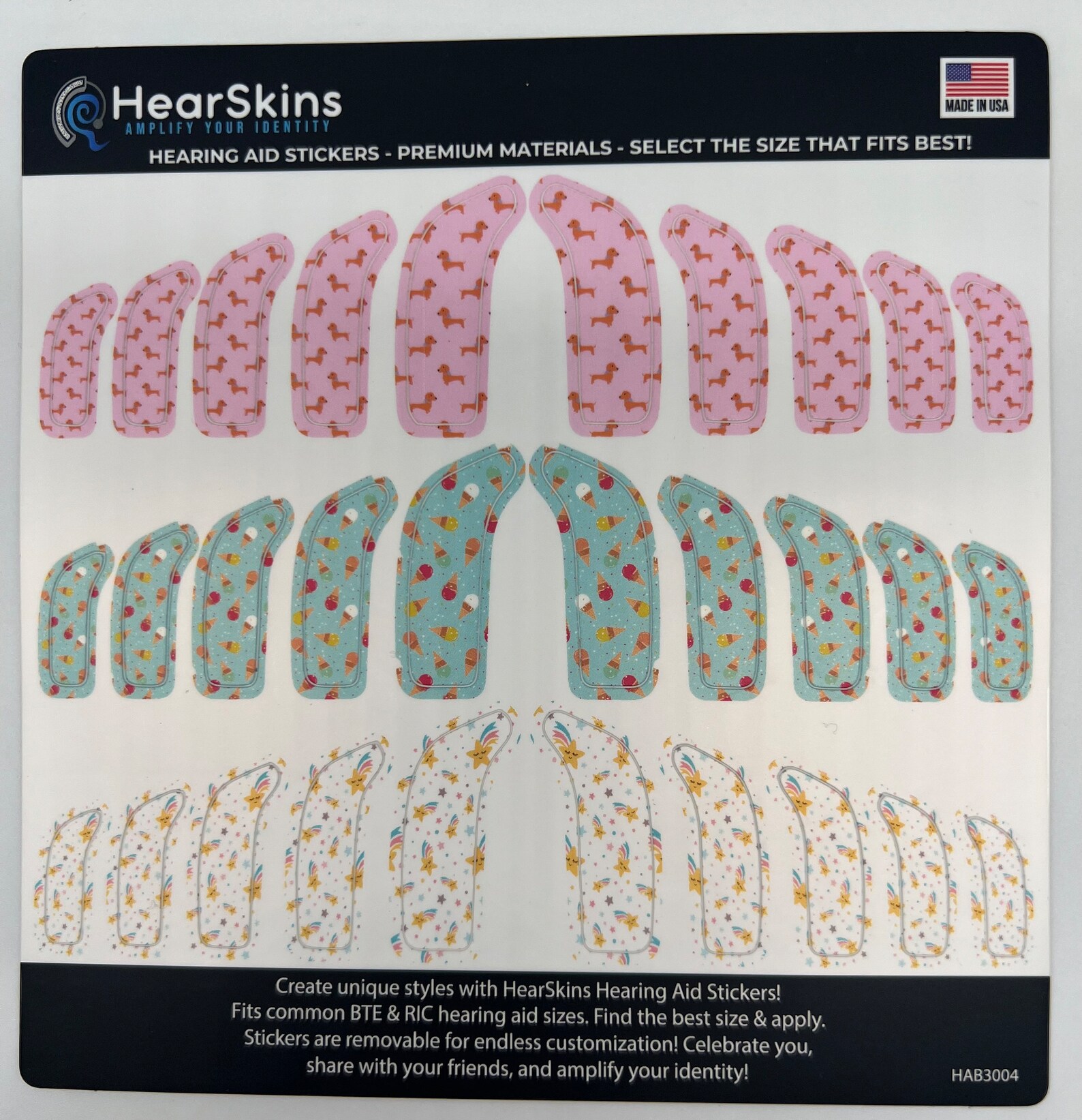 Hearskins Hearing Aid Stickers 3 Designs per Sheet - Children and Adult ...