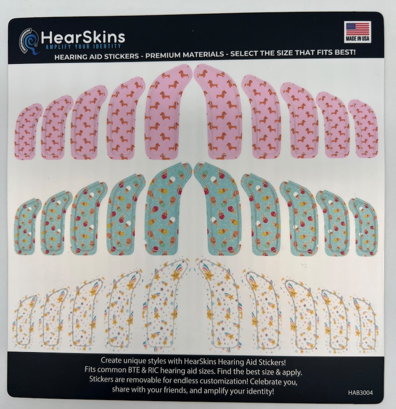 Hearskins Hearing Aid Stickers 3 Designs per Sheet - Children and Adult ...