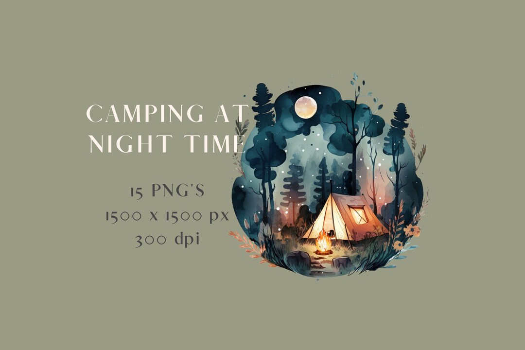 Camping Clipart for Commercial Use Digital Download, Watercolor Nature ...