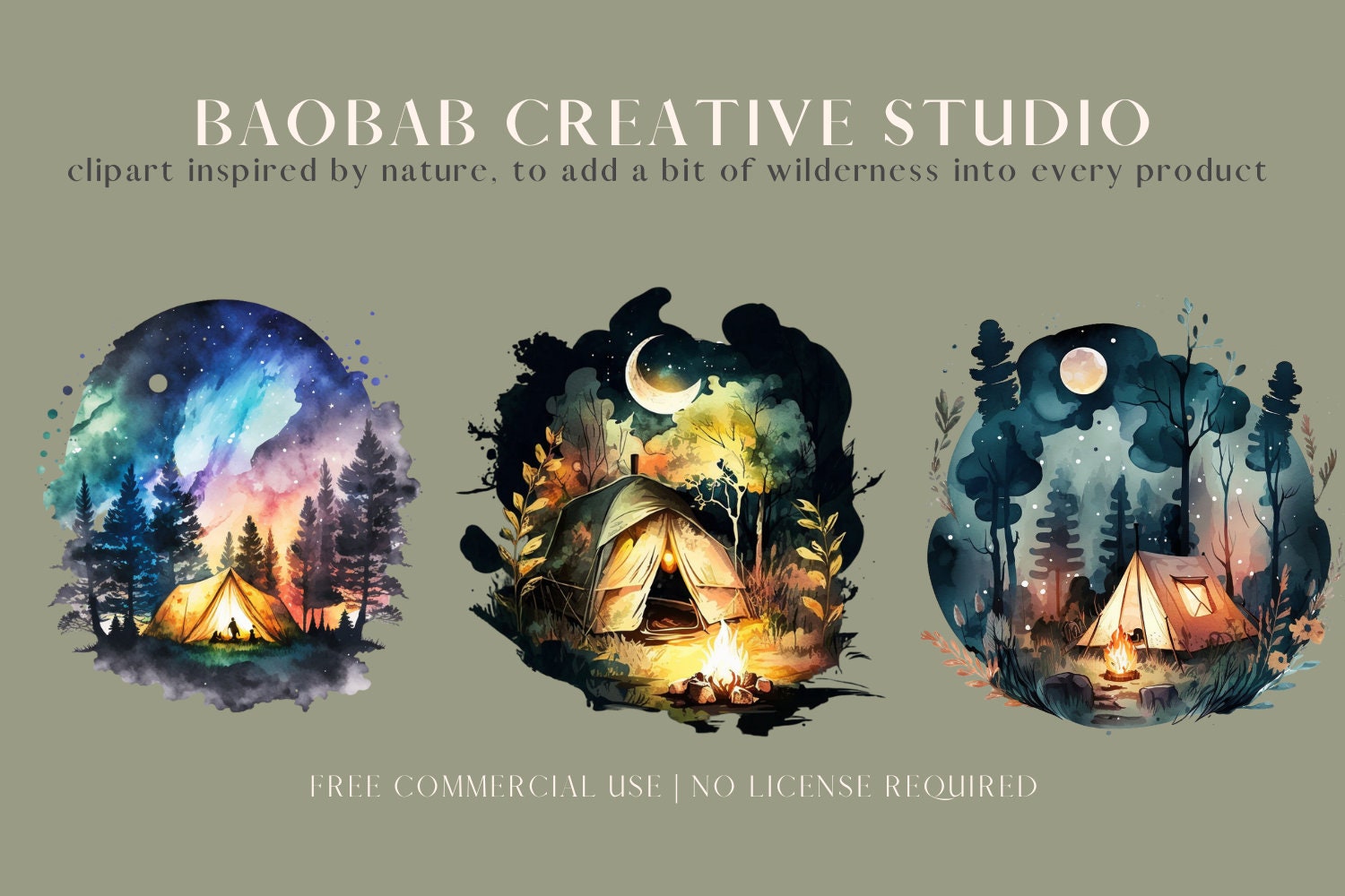 Camping Clipart for Commercial Use Digital Download, Watercolor Nature ...