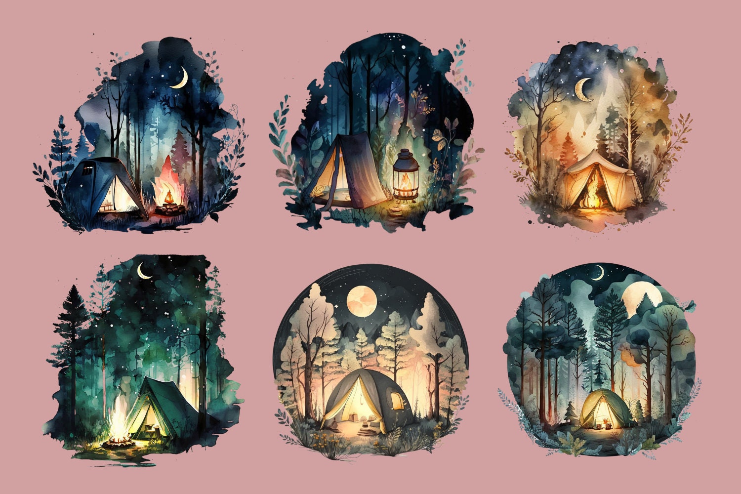 Camping Clipart for Commercial Use Digital Download, Watercolor Nature ...