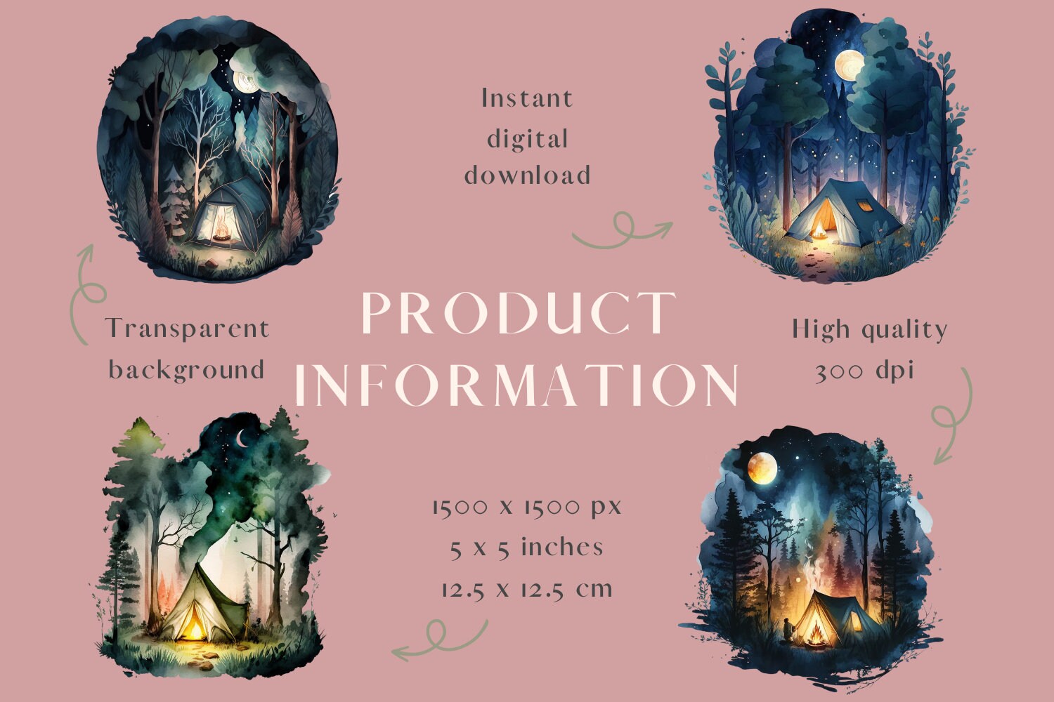 Camping Clipart for Commercial Use Digital Download, Watercolor Nature ...