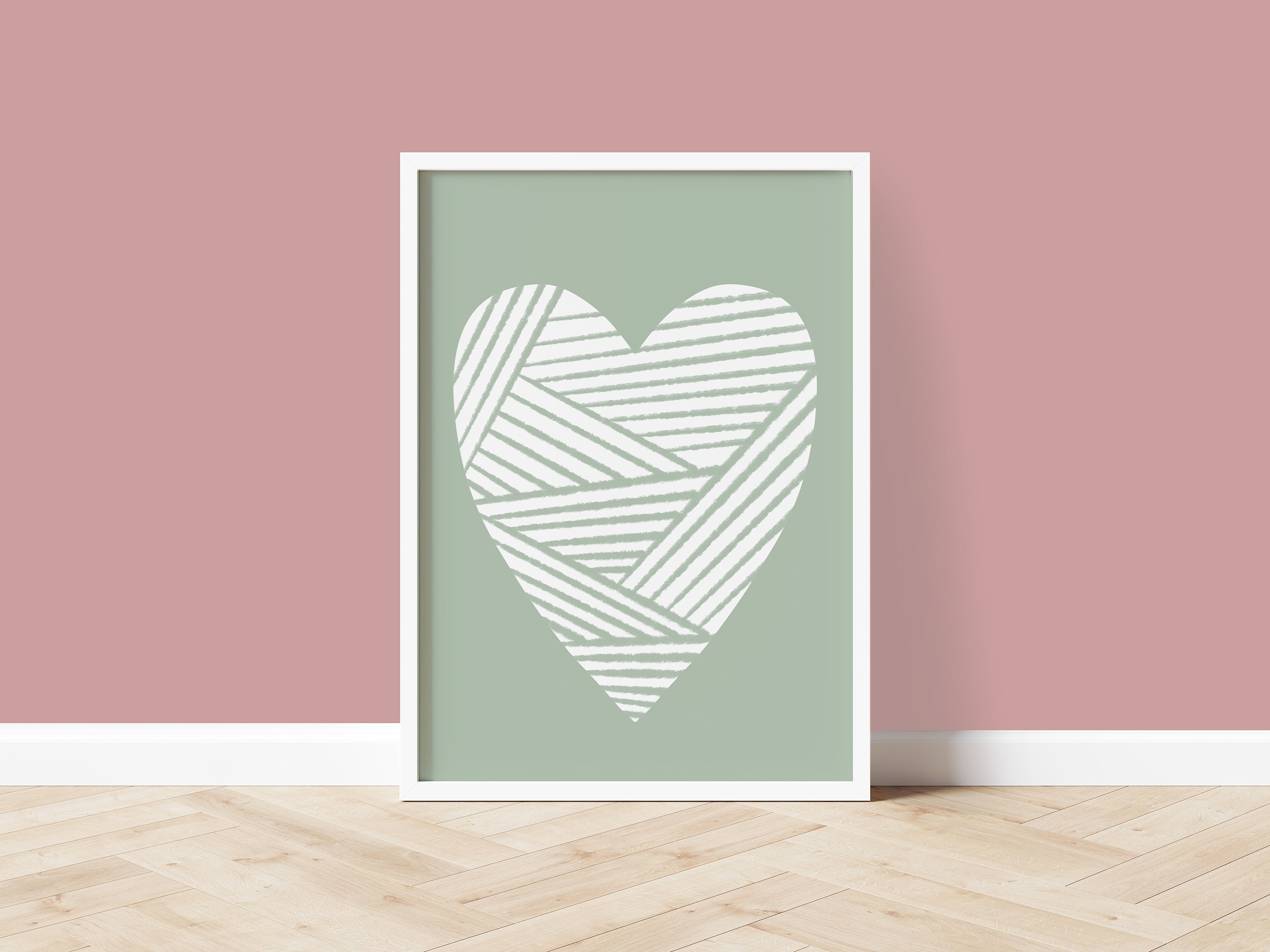 Sage Green Boho Line Art Heart Printable Abstract Nursery Prints Wall ...
