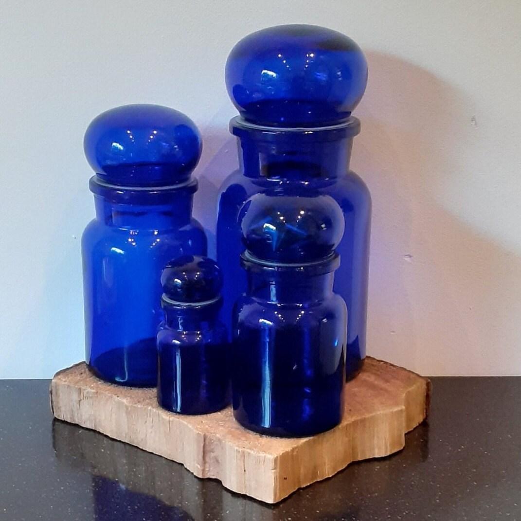 Cobalt Blue Round Glass Belgian Apothecary Jars, With a Blue Bell Jar ...