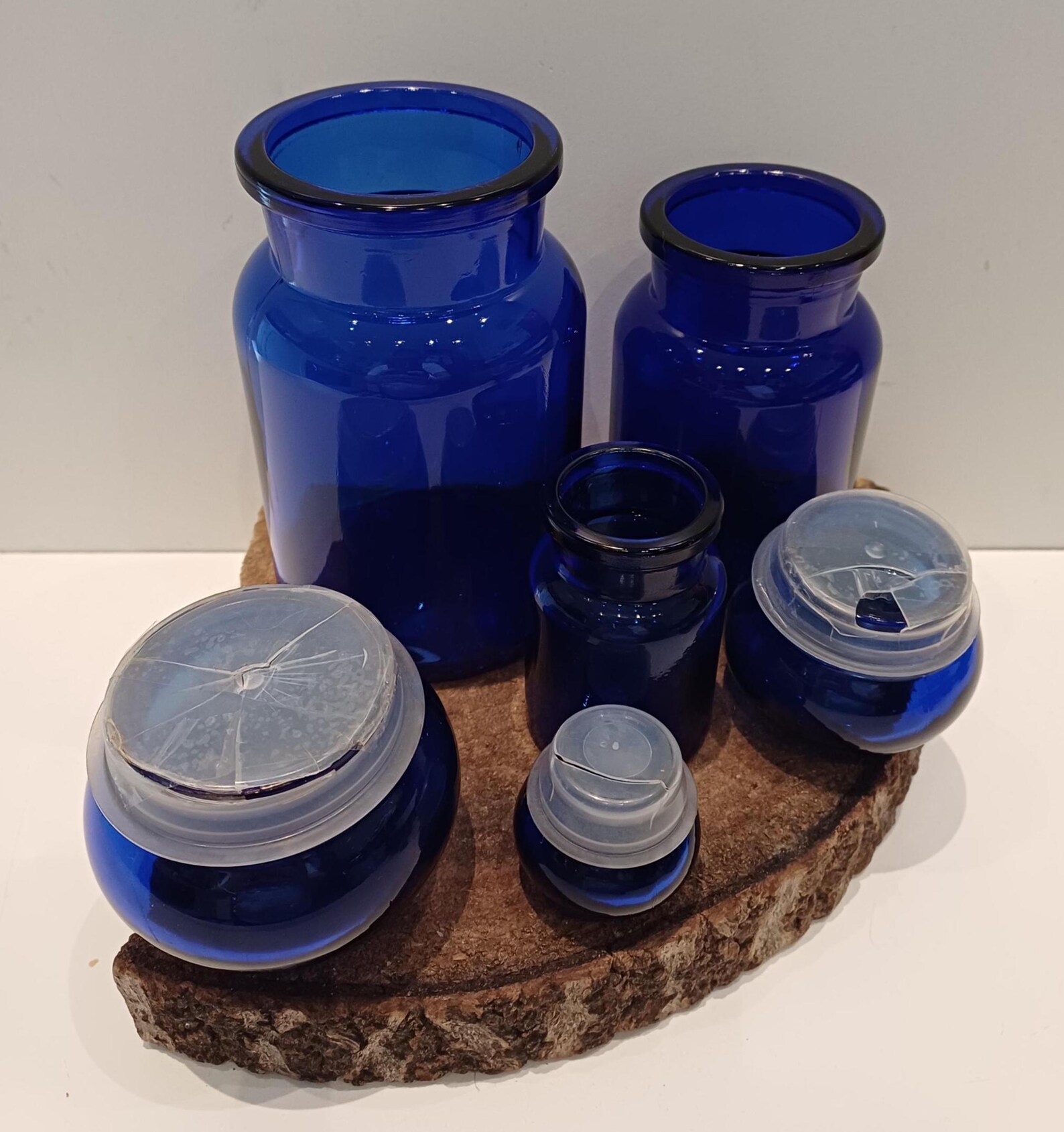 Cobalt Blue Round Glass Belgian Apothecary Jars, With a Blue Bell Jar ...