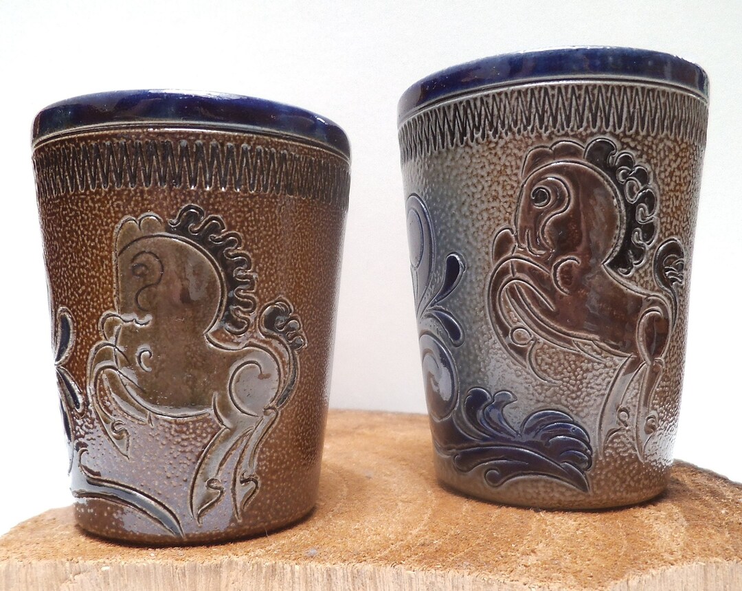 Two Beautiful Westerwald west-germany, Stoneware Cups, Image Horses and ...