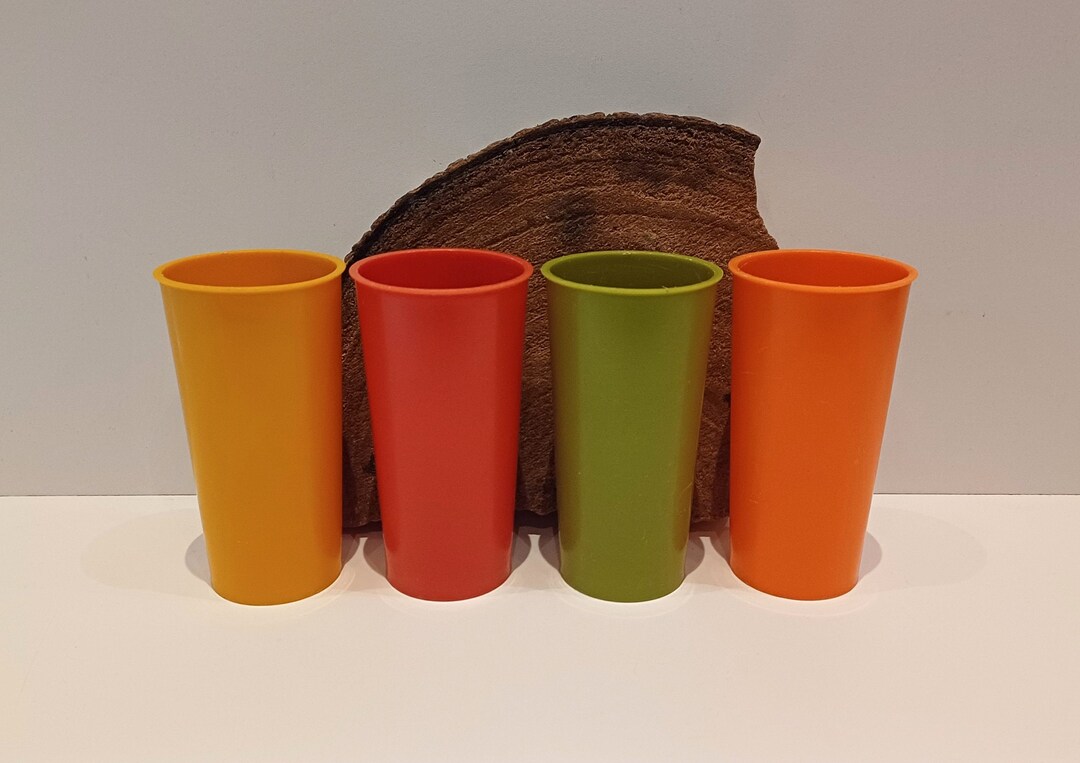 Set of Four Retro, Vintage Plastic Cups, Vases, in the Well-known 70's ...