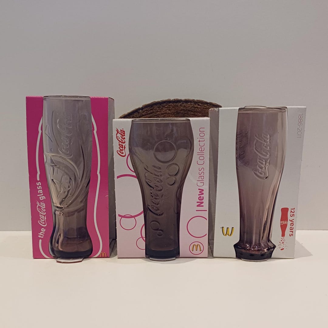 Coca-cola, Pink!, Set of Three Different New Pink Glasses; 'up Side ...