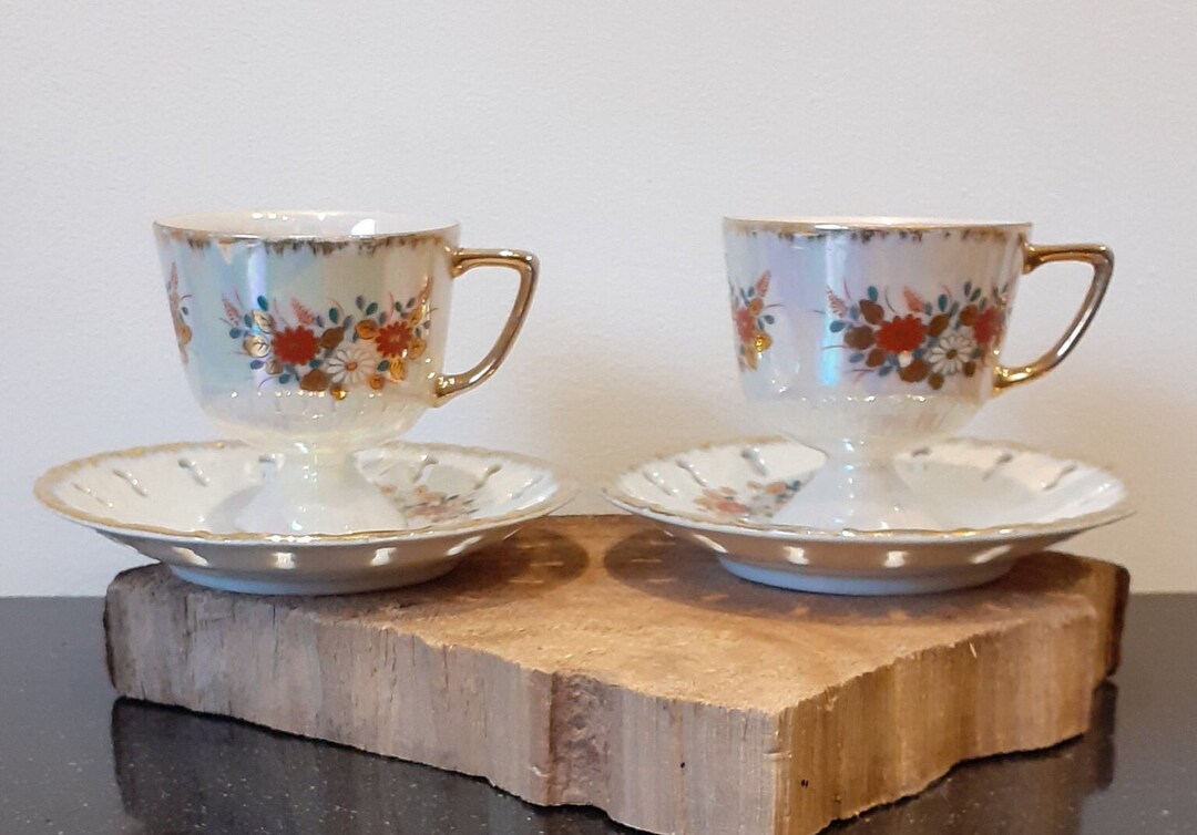Versailles Porcelain, Two Beautiful Cups and Saucers, Mother-of-pearl ...