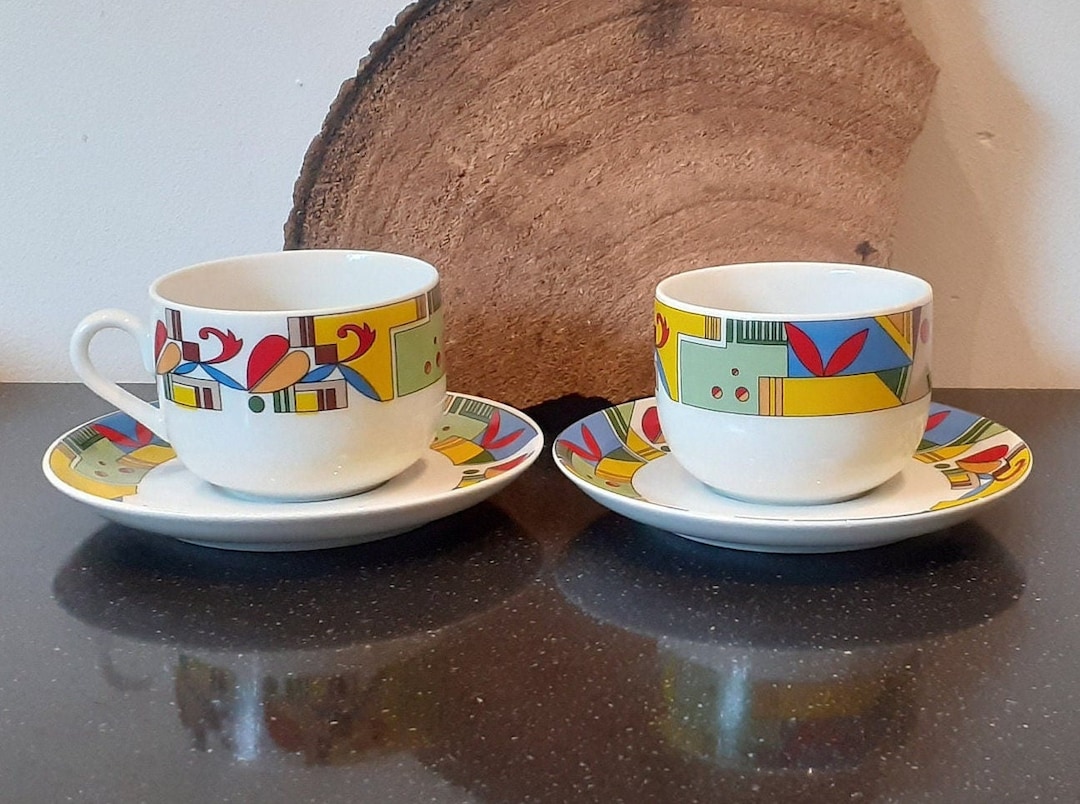 Douwe Egberts - Holland, Memphis Style, Set of Two of Four Cups With Saucers, Produced by ...