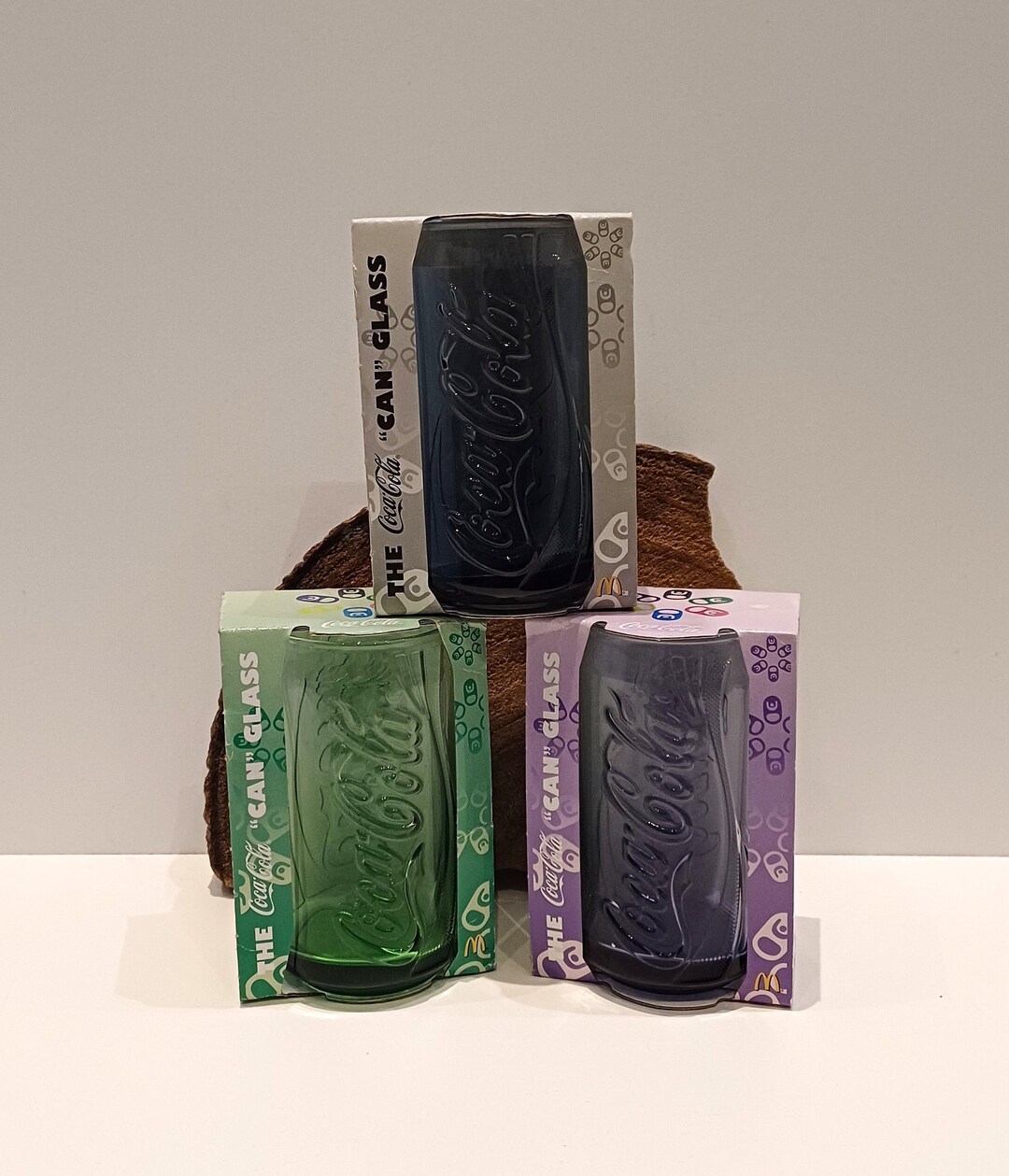 Coca-cola, Set of Three New! Colored, Beautiful Clear Coca Cola 'can ...