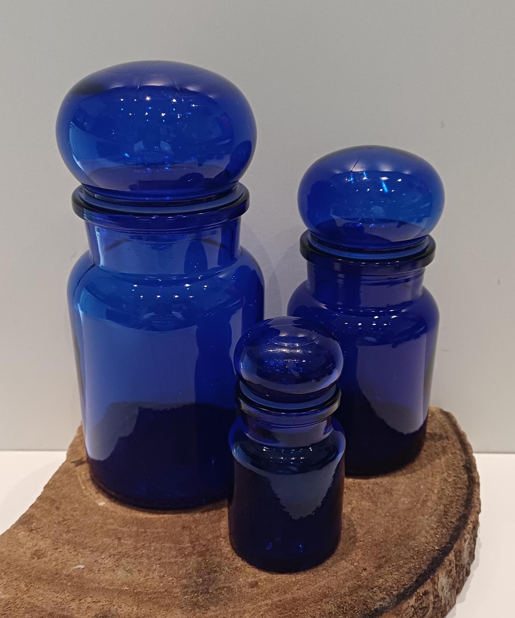 Cobalt Blue Round Glass Belgian Apothecary Jars, With a Blue Bell Jar ...