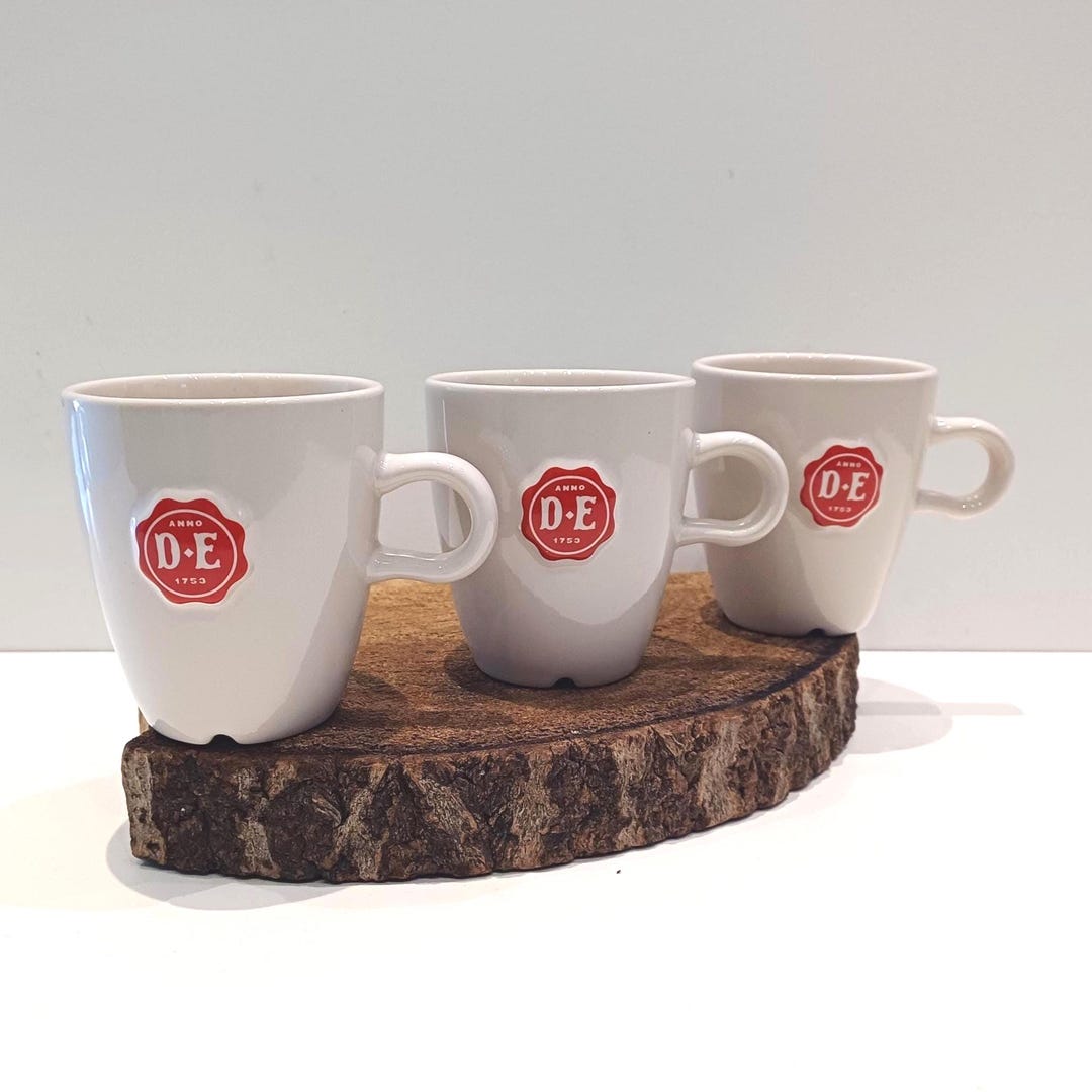 Douwe Egberts, Set of Three Off-white Colored Cups, With the Red and ...